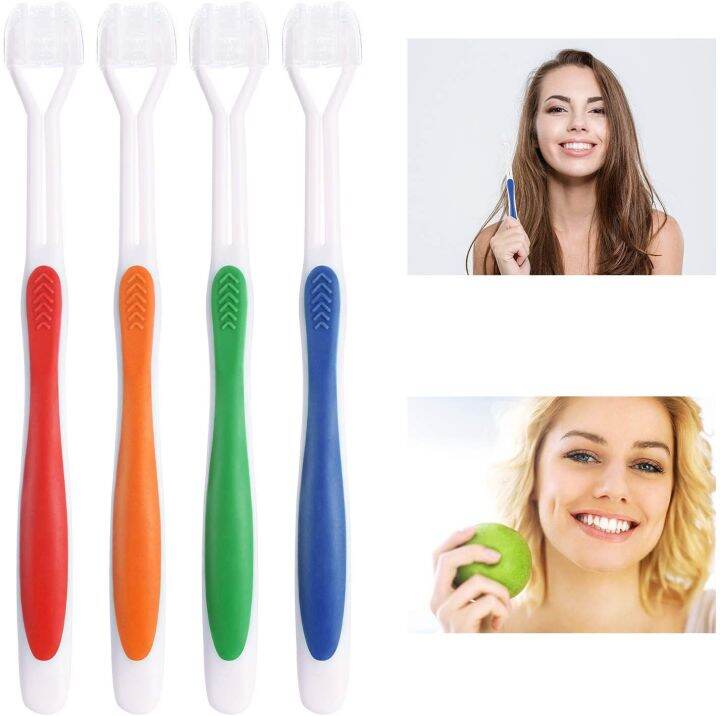 1/4 Pcs 3 Sided Autism Toothbrush 3 Heads Nano Travel Toothbrush Soft ...