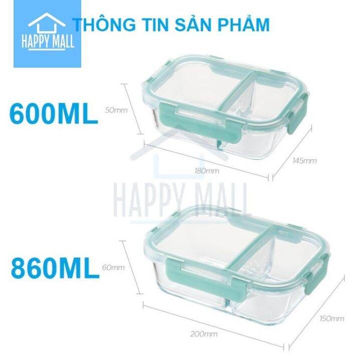 Hộp thủy tinh chia ngăn Lock&Lock loại 2 ngăn và 3 ngăn Glass Food Container dung tích 600ml ...