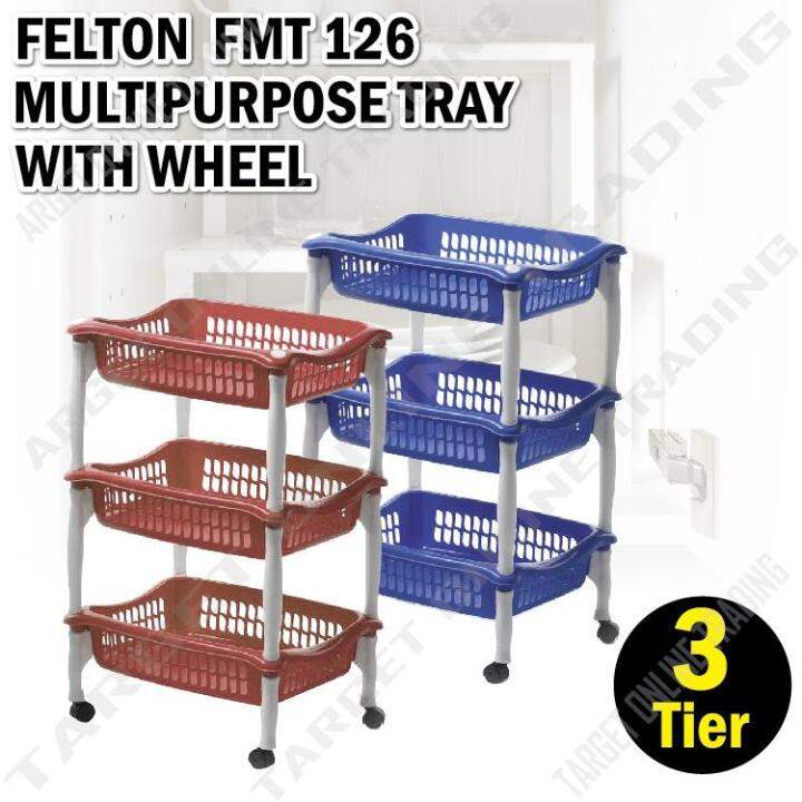 3 Tier FELTON Multipurpose Tray Wheels FMT 126 Stackable Kitchen Racks ...