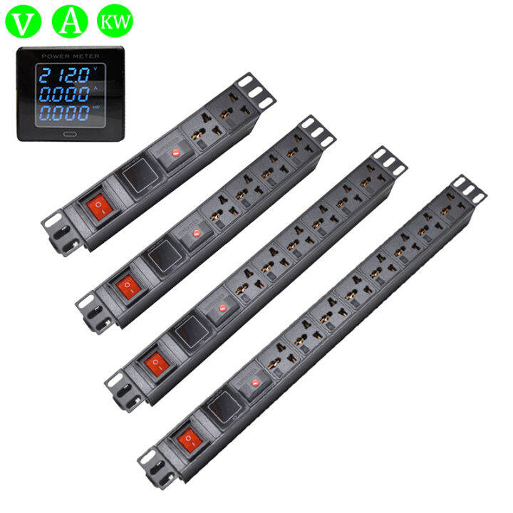 PDU Power Strip Display Voltage /Current /Power Meter Overload Protection 2-11Ways Socket 2Meter ...