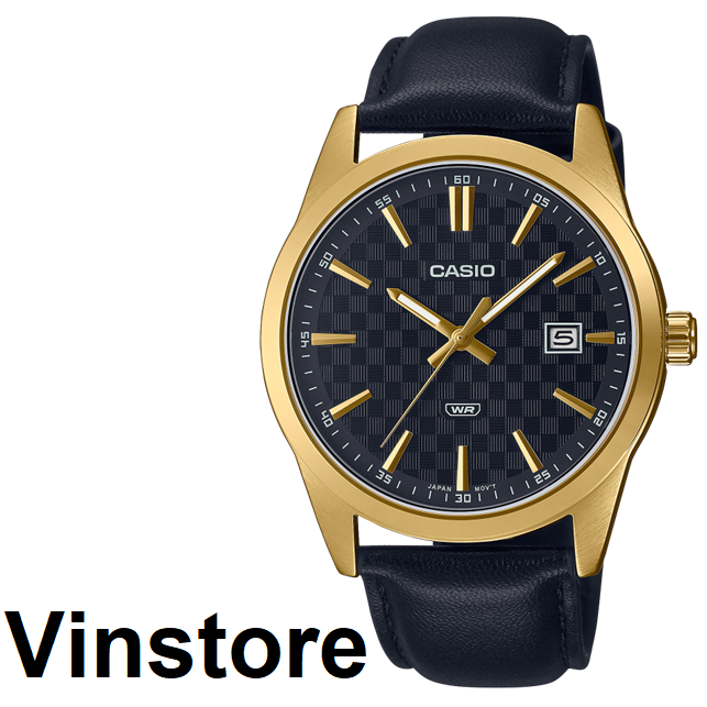 [Vinstore] Casio MTP-VD03 Analog Quartz Black Leather Strap Black Grid ...