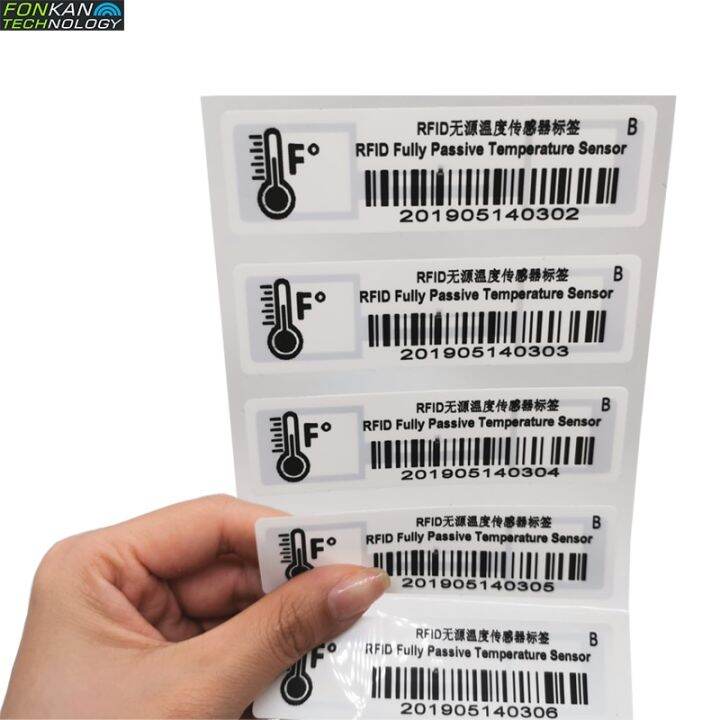 FONKAN UHF RFID ป้ายสติกเกอร์เซนเซอร์อุณหภูมิแบบพาสซีฟสำหรับ98x24mm โลจิสติกส์แบบโซ่เย็น ...