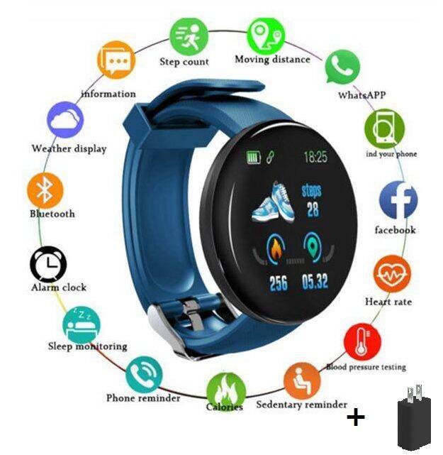 【Free Charger】Smart watch D18 with Bluetooth 2020 for men, round smart ...