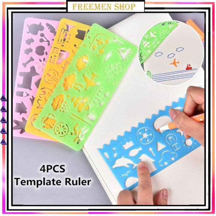 4 In 1 Drawing Ruler Set Kids DIY Art Crafts Stencil Tool Stationery ...