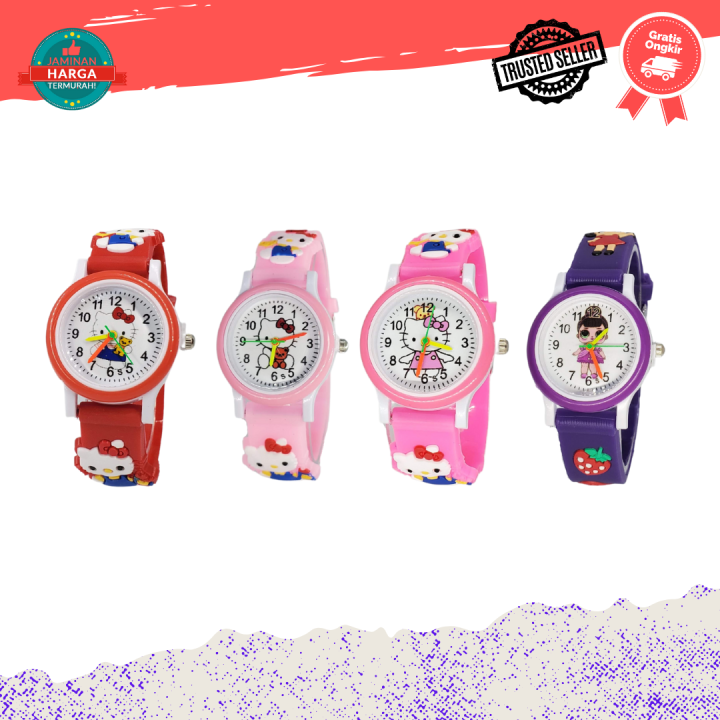 [COD] Jam Tangan Anak Cewek Analog Strap Rubber Karakter Kartun Hello ...