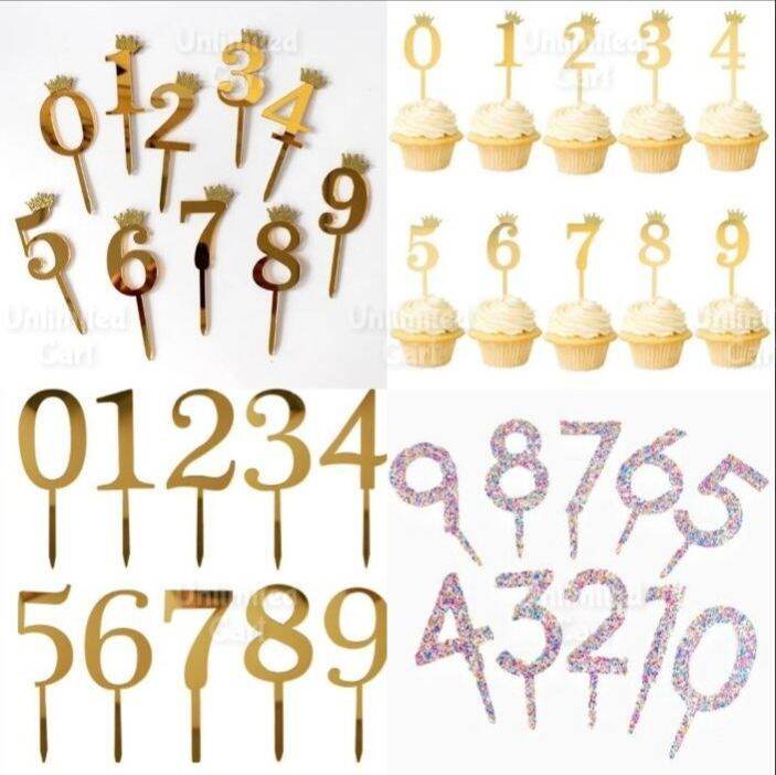 Acrylic Number Cake Topper Glitter Crown Plain Designs Happy Birthday ...