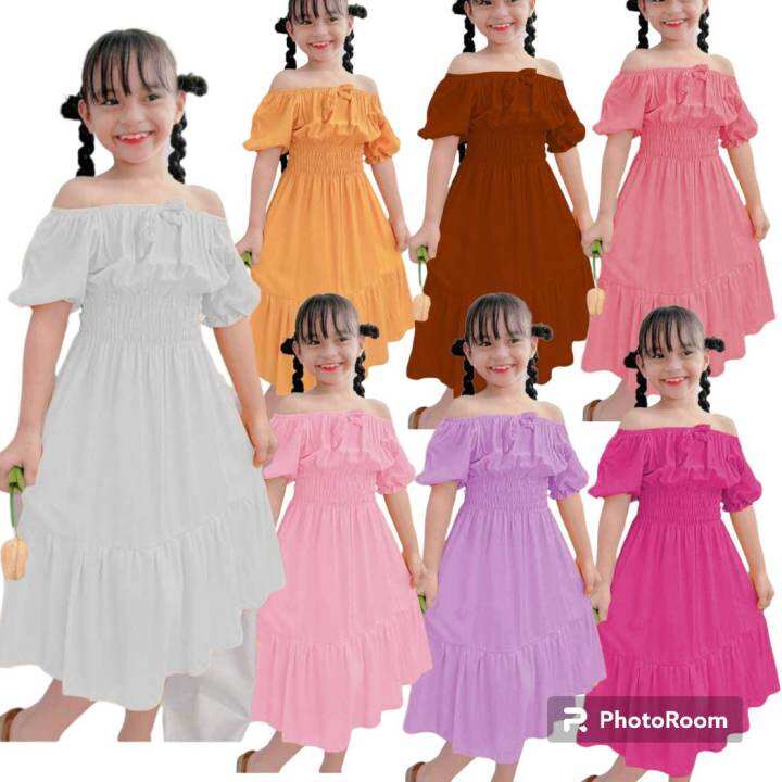KIDS ALANGAN CASUAL ELEGANT SMOCKING STRETCH OFFSHOULDER MAXI DRESS FOR ...