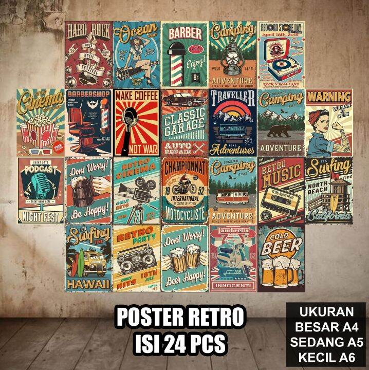 1 Paket ISI 24 PCS Poster Dinding Retro Aesthetic Bahan Glossy Poster ...