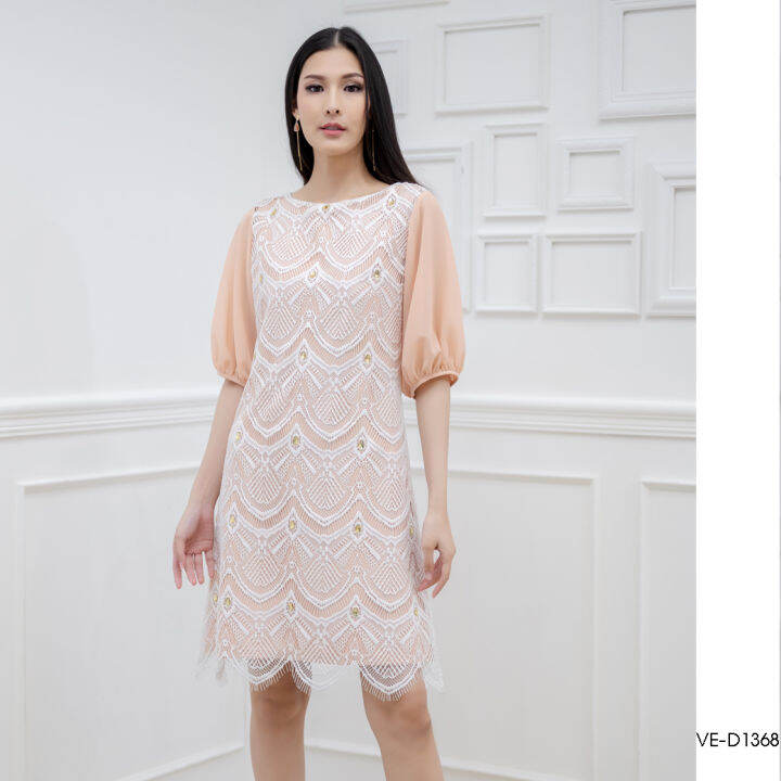 VERONIQA Dress VE-D1368 ลูกไม้ฮันน่า แขนยาว IGPU23-1 | Lazada.co.th