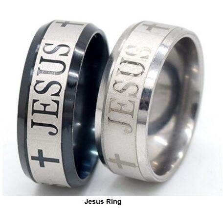Christian Ring Black Titanium Steel Christian Bible Ring Shine Gold ...