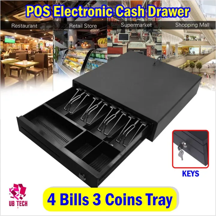 POS Electronic Cash Drawer Box Case Storage 4 Bills 3 Coins Trays ...