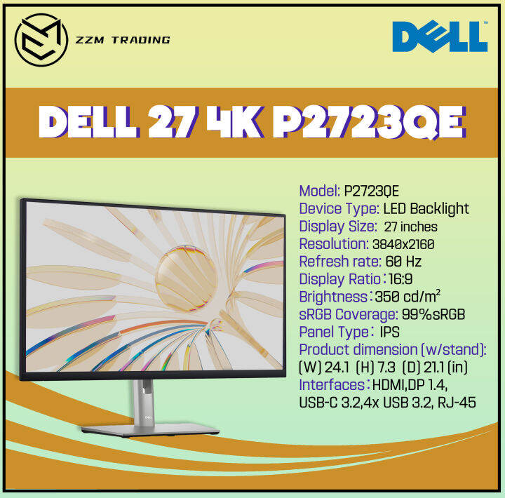 Dell 27" P2723QE WLED MONITOR 4K 3840x2160 IPS 16:9 60Hz 350 cd/m² 99% ...