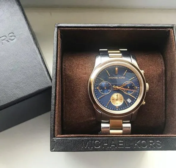 Michael Kors Runway Chronograph Blue Dial Two-tone Women's Watch ...