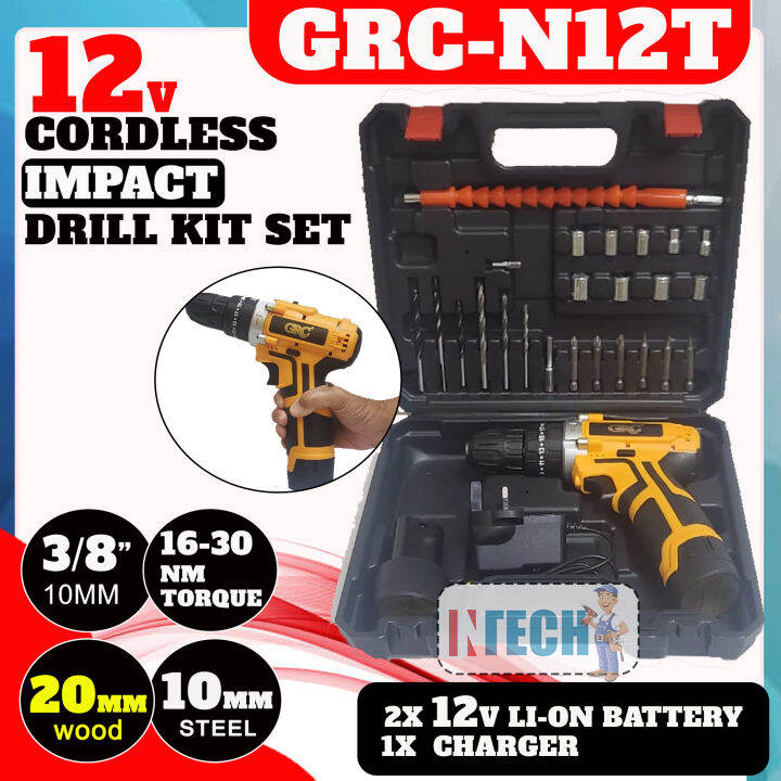 GRC-12NVT 12V CORDLESS IMPACT DRILL KIT SET C/W 1X CHARGER AND 2X LI-ON ...