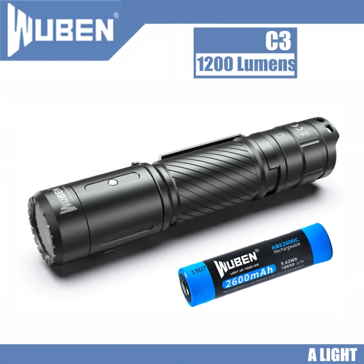 WUBEN C3 LED Flashlight USB C Rechargeable Torch 1200 Lumens IP68 ...