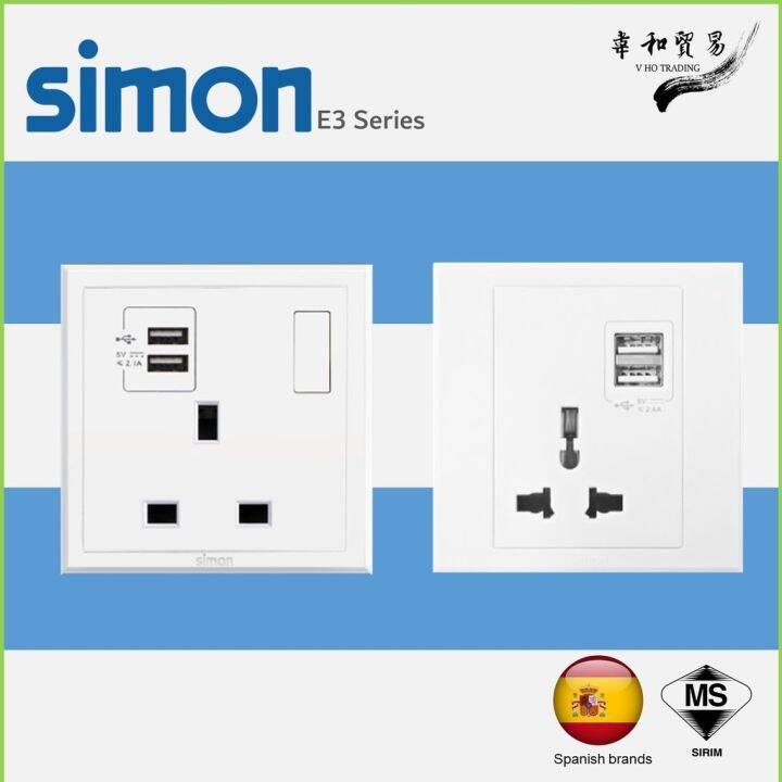 [SIRIM] Simon E3 series 3 Pin Socket With Double USB Charging Port (5V ...