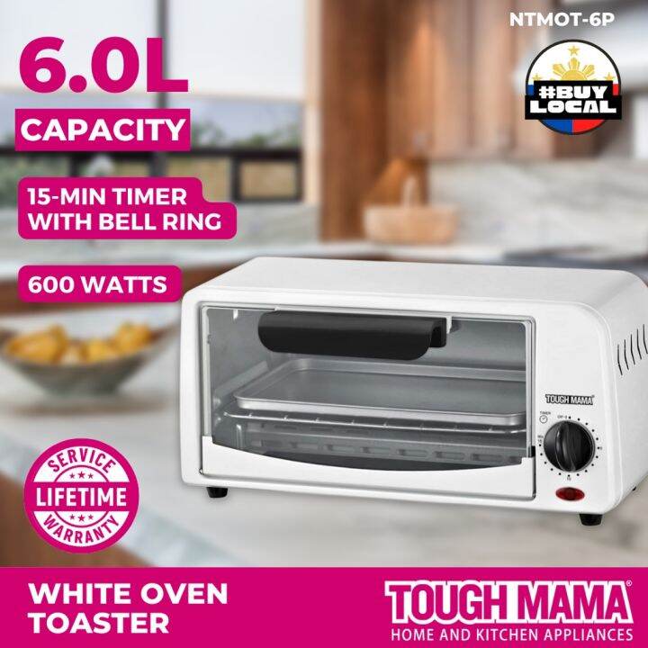 Tough Mama 6 Liters NTMOT-6P Oven Toaster WHITE 6L capacity Timer with Bell Ring Minimalist ...