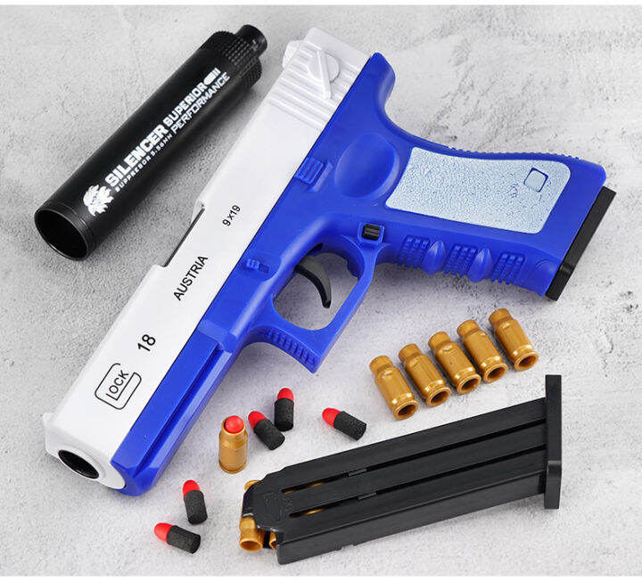Mainan Gun Soft Rubber Pistol with Magazine Shell Ejection Gun Toy ...