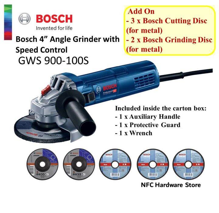 BOSCH GWS 900-100S 4" Angle Grinder 900W - Speed Control | Lazada