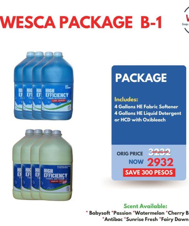 WESCA LAUNDRY PACKAGE B-1 H.E LIQUID DETERGENT AND H.E FABRIC ...