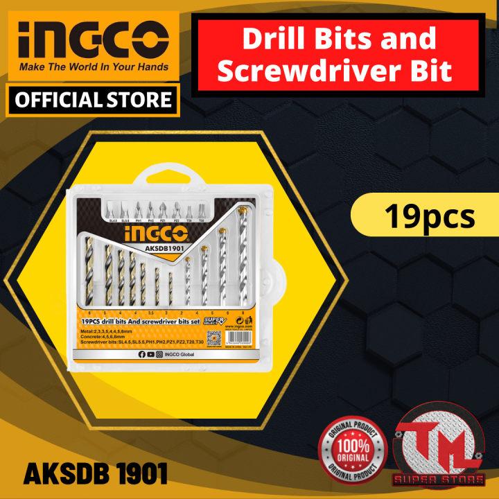 INGCO Drill Bit and Screwdriver bits set 19pcs AKSDB 1901 • Tm ss ...