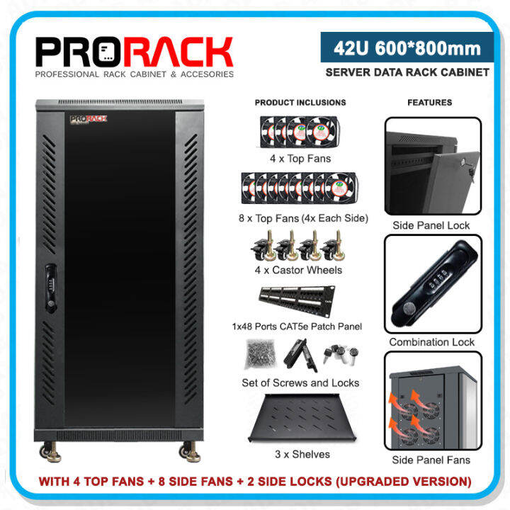 PRORACK 42U 600x800mm Server Data Rack Cabinet (For Self-Assembly) 8 x ...