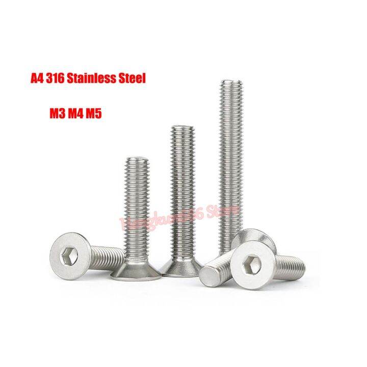 M3 M4 M5 Marine Grade Stainless Steel A4 316 Countersunk Head Socket Cap Screws DIN 7991 Allen ...