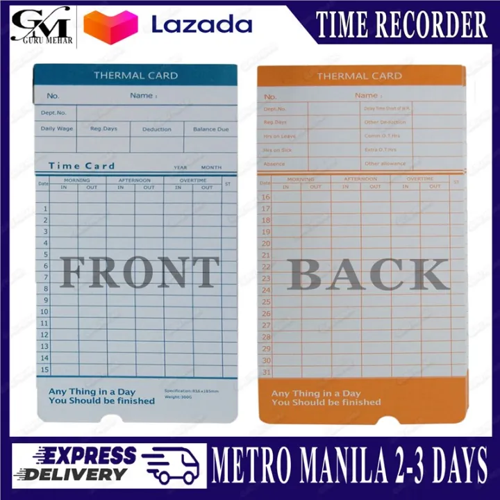 Universal Thermal Timecard / Time card for Bundy Clock Attendance Pack ...