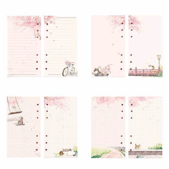 80 Lembar A6 Longgar Daun Notebook Isi Ulang Kawaii Sakura dan Kucing ...