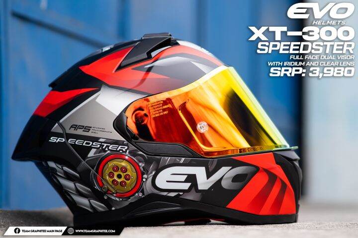 EVO XT-300 SPEEDSTER BLACK RED (REVO RED LENS) FULL FACE DUAL VISOR ...