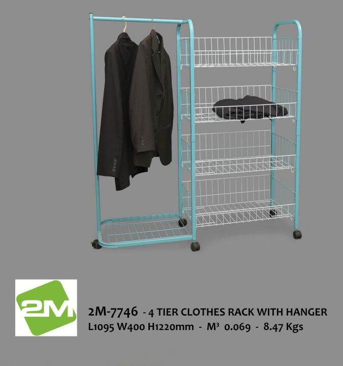 4 TIER CLOTHES RACK WITH HANGER RACK WITH WHEELS/ RAK 4 TINGKAT ...