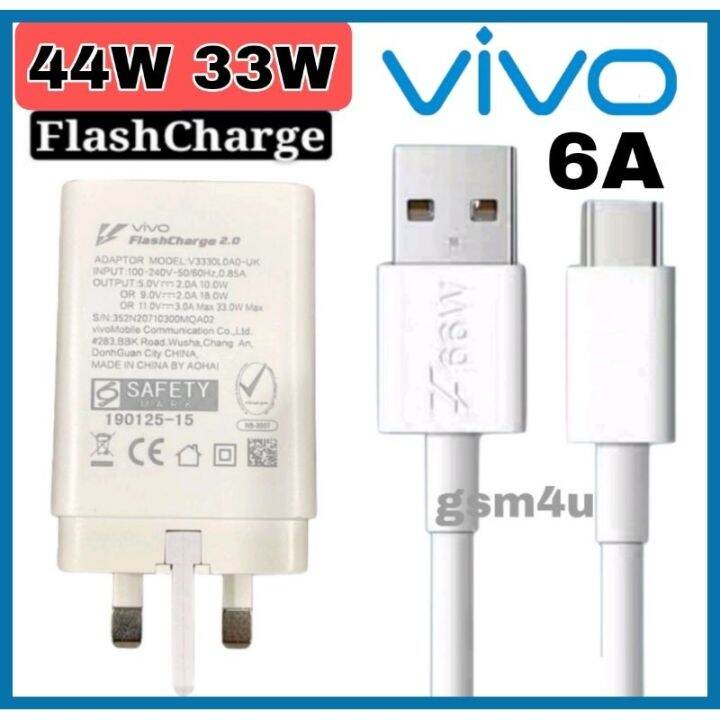 NEW VIVO 44W 33W (UK 3-Pin) Support Flash Charge 2.0 Adapter With Type ...
