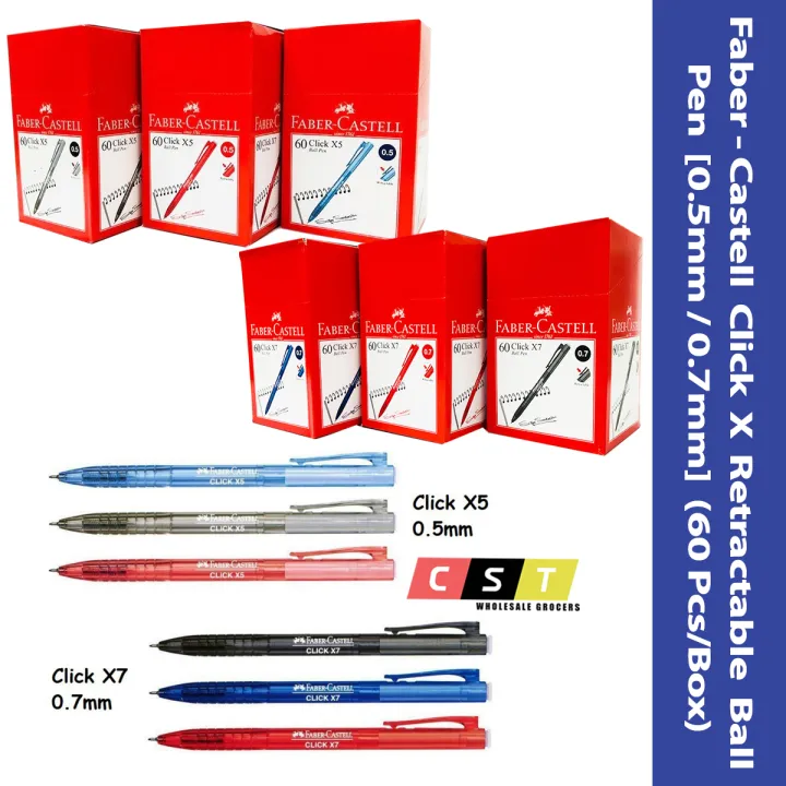 Faber-Castell Click X Retractable Ball Pen [0.5mm / 0.7mm] x 60pcs | Lazada