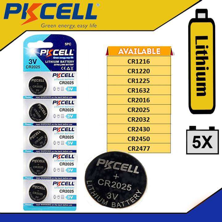 PKCELL 5pcs Button Battery (CR1216 | CR1220 | CR1225 | CR1616 | CR1632 | CR2016 | CR2025 ...