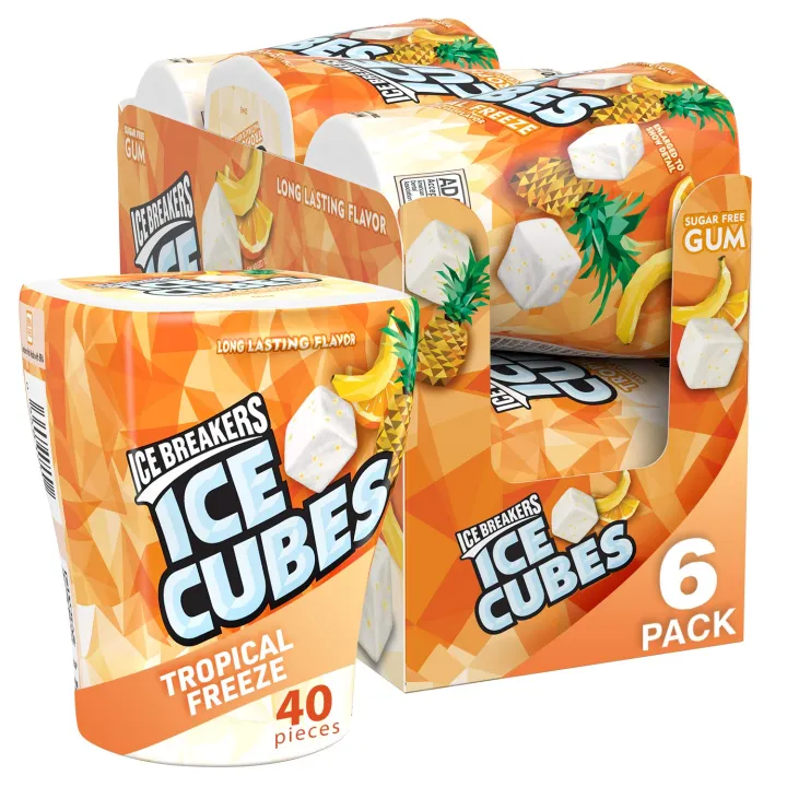 Ice Breakers Ice Cubes Sugar Free Gum With Xylitol Tropical 40 Piece