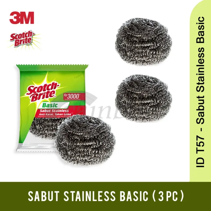 Scotch Brite 3M Sabut Stainless Basic Sabut Kawat Cuci Piring T57 Paket ...