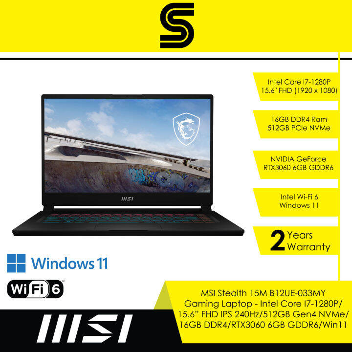 MSI Stealth 15M B12UE-033MY Gaming Laptop - Intel Core I7-1280P/15.6 ...