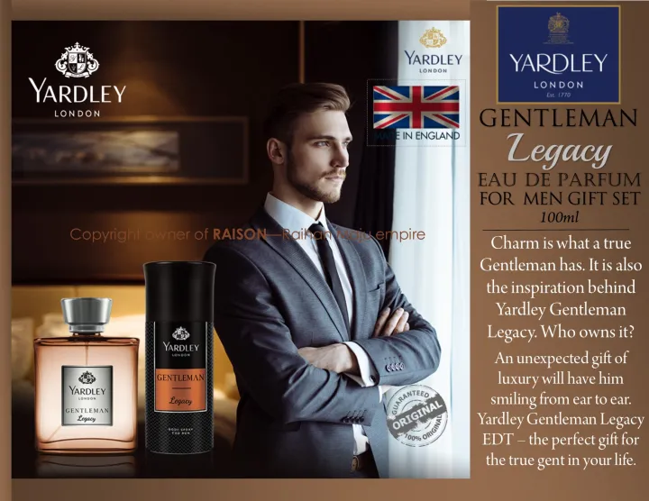 Yardley London GENTLEMAN Legacy EAU DE 100 ml and Body Spray 150 ml for ...