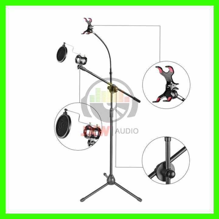 STAND MIC BERDIRI , HOLDER HANDPHONE DENGAN POP FILTER/ HP/ TIANG MIC ...