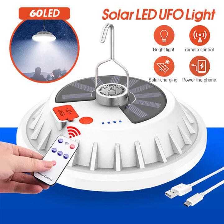 Remote Control Solar Lights 60LED Waterproof Rechargeable 60W 18650 Battery For Outdoor Camping ...