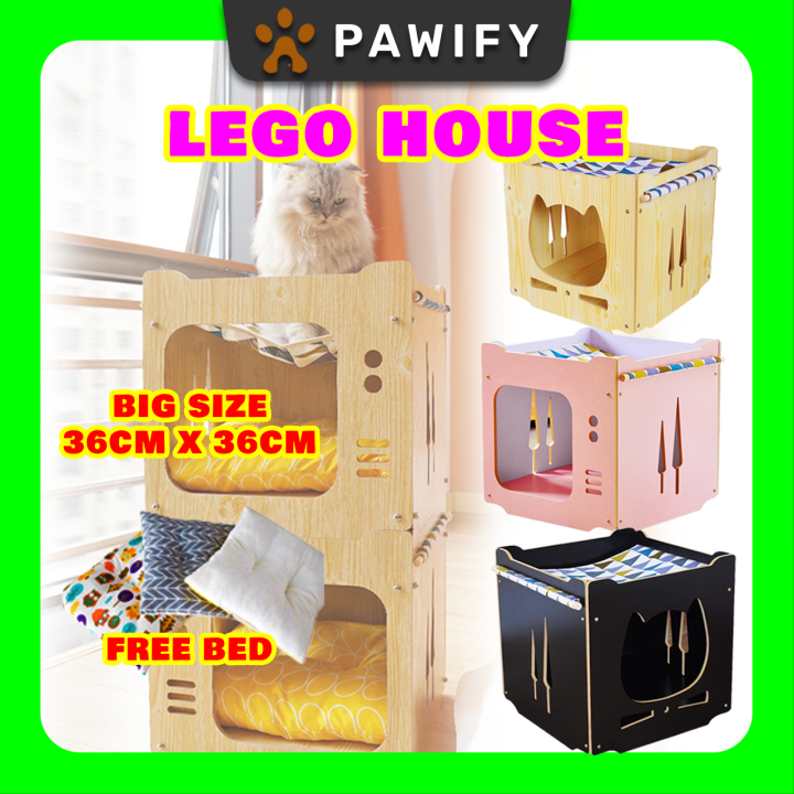 Cat House Wooden Lego Cat House Cat Square House Cat Square Box Rumah ...