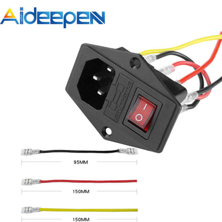 Aideepen ปลั๊กสวิตช์ไฟ3ขาสีแดงและสีดำพร้อมฟิวส์และสาย10A | Lazada.co.th