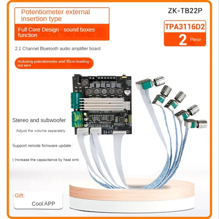 ZK-TB22P Bluetooth5.1 Power Amplifier Board 2.1Channel 2X50W+100W TPA3116D2 Amplifier Module ...