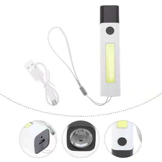 Double light source COB side light Fixed focus flashlight long USB ...