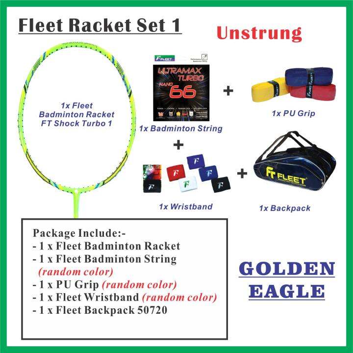 Fleet Racket FT Shock Turbo 1 + String + Grip + Wristband + Backpack ...