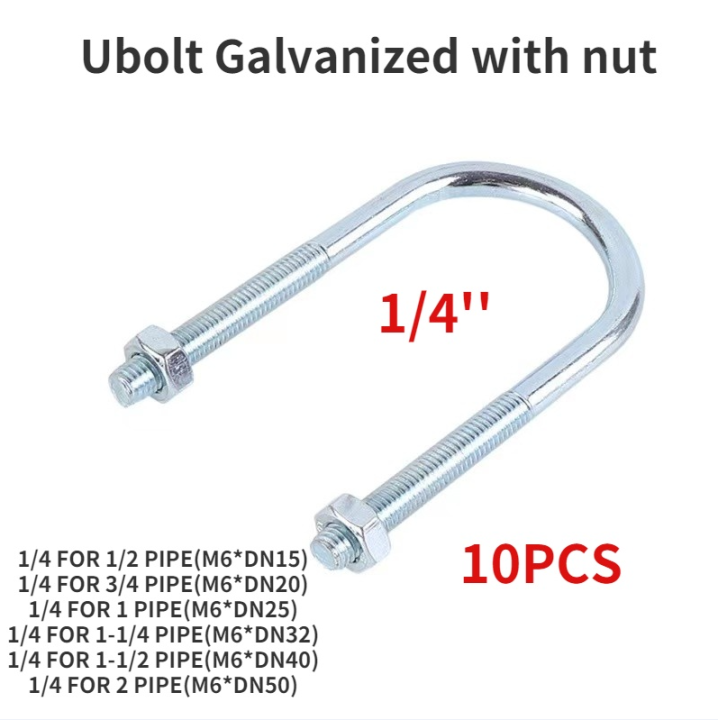 SBC hardware 10PCS 1/4 Ubolt Galvanized with nut and washer GI U bolt ...