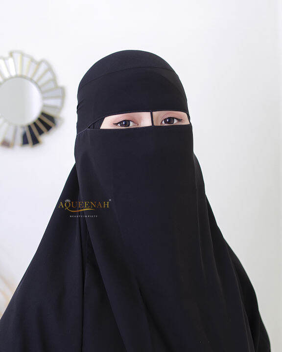 Aqueenah Niqab Bandana Nose String Seris Qansa Sifon Jetblack Premium ...