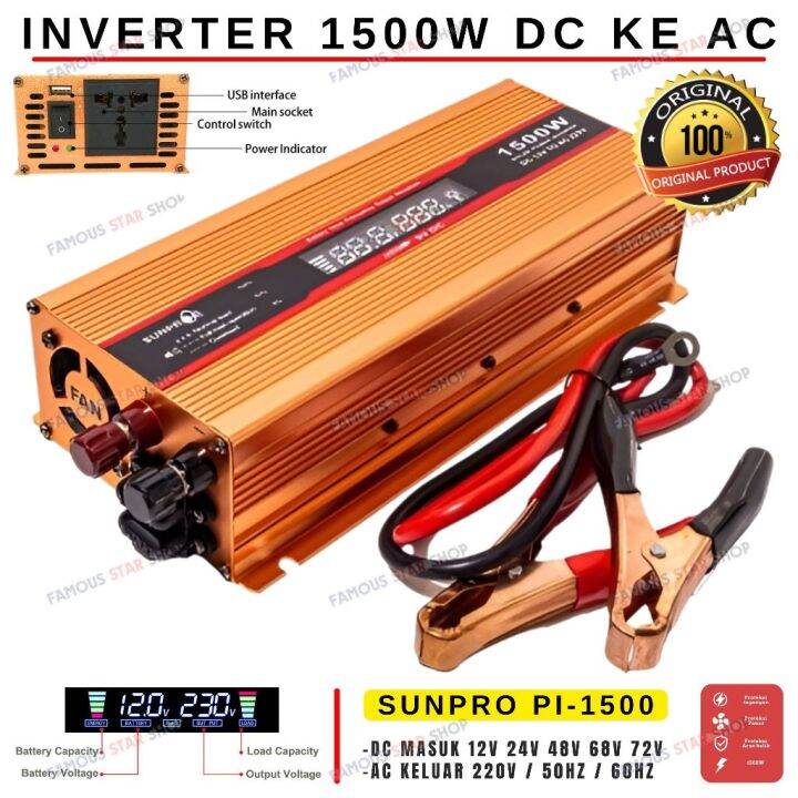 Power Inverter 1500 Watt DC To AC SUNPRO Pl-1500 With USB 5V / Pengubah ...
