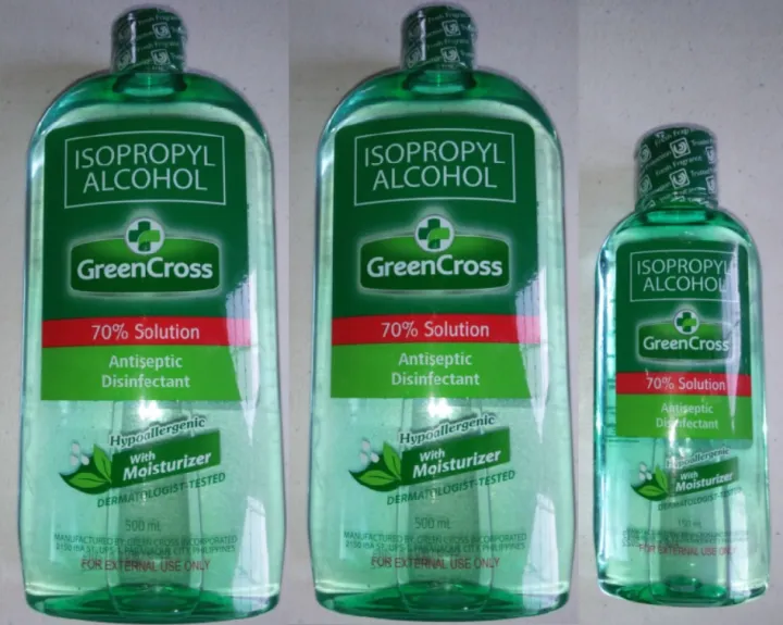 Green Cross Isopropyl alcohol 70% solution combo ( Buy 2 bottles 500ml + Get 1 bottle 150ml ...