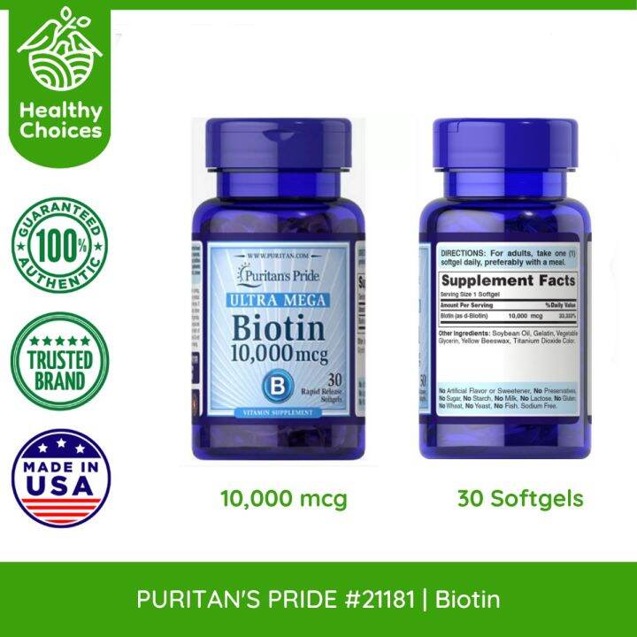 PURITAN'S PRIDE #21181 | EXPIRY: 8/2024 | Biotin 10,000mcg, 30 Rapid ...